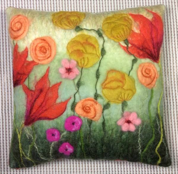 Daphne’s wet felted floral cushion | Lincs In Stitches